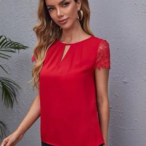 Tops | Keyhole Neck Guipure Lace Top | Poshmark